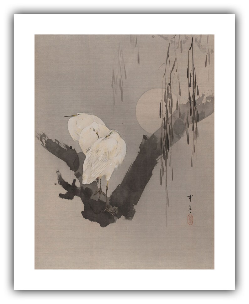 Watanabe Seitei : Egrets in a Tree at Night (c. 1887) - Giclee Fine Art ...