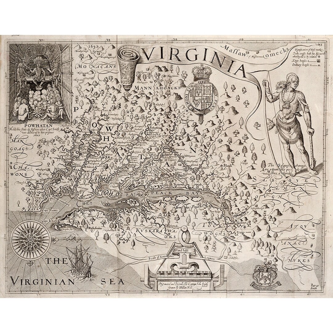 Captain John Smith : Map of Virginia (1612) - Giclee Fine Art Print - Etsy