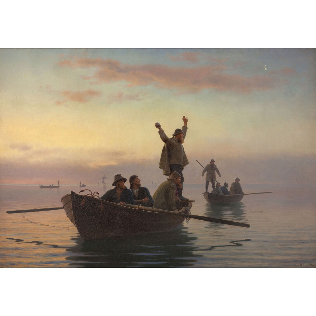 Anton Dorph : Hornfish Fishing With Drift Seine. Early Morning (1880 ...