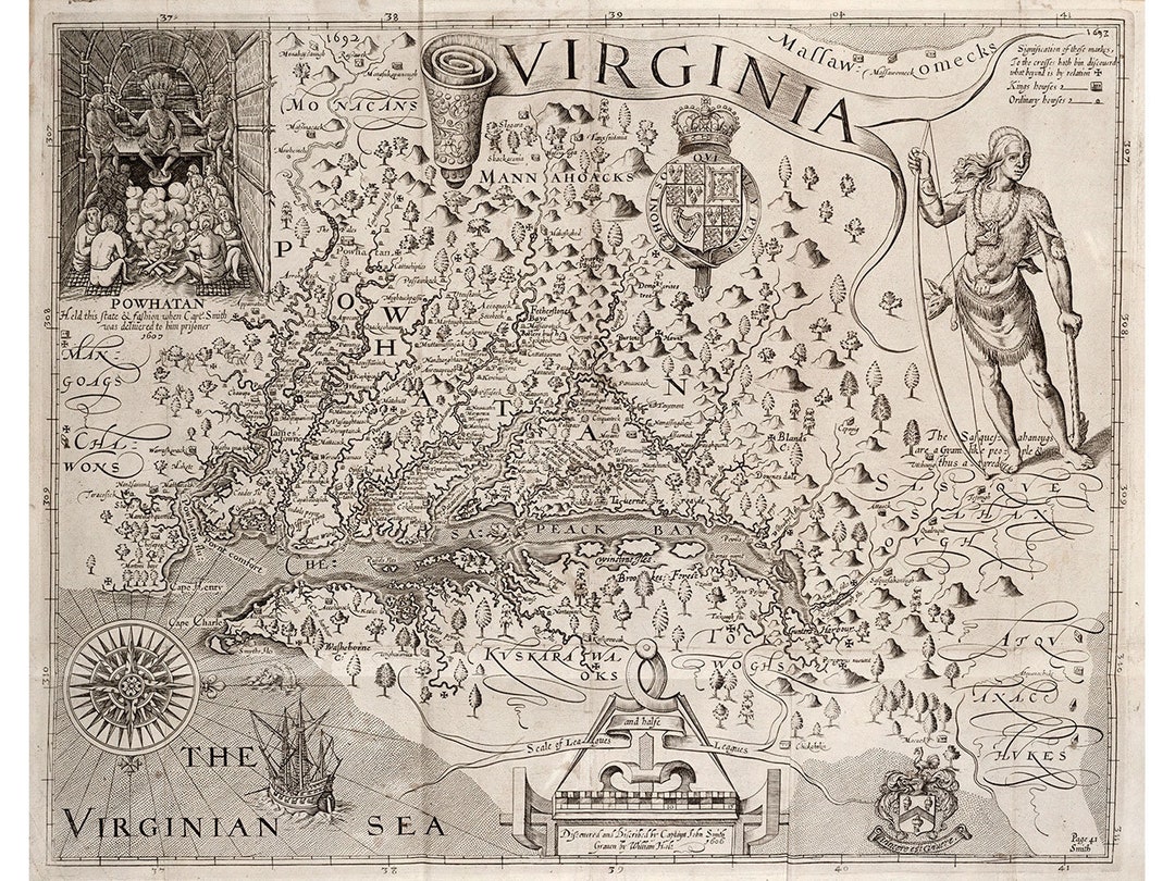 Captain John Smith : Map of Virginia 1612 Giclee Fine Art - Etsy