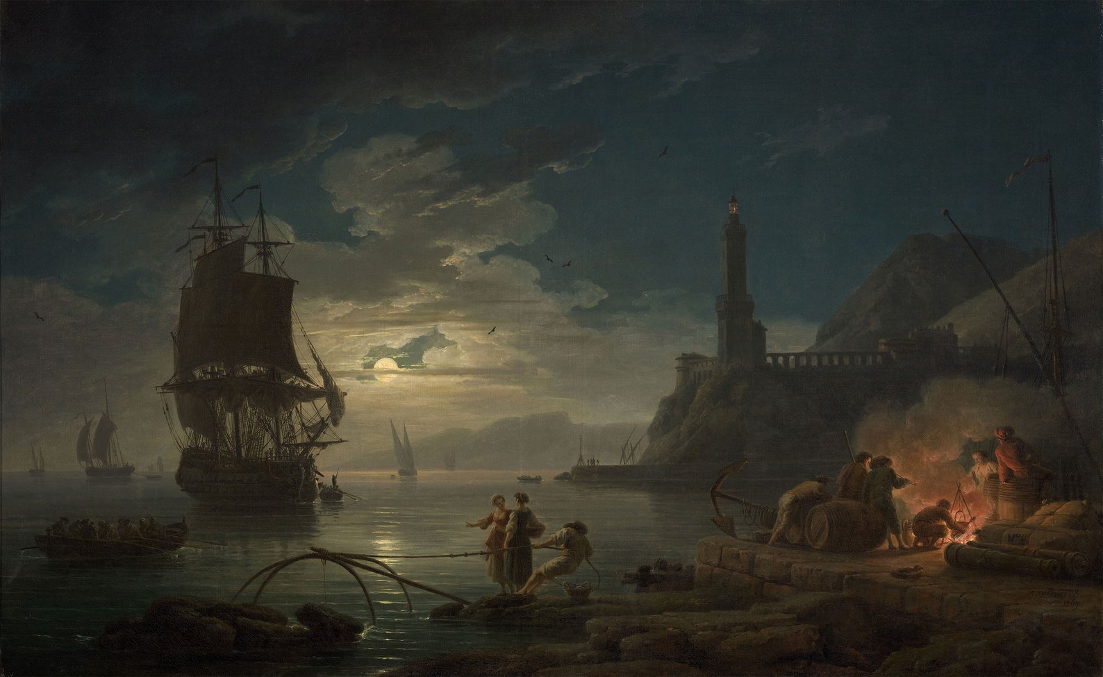 Claude-joseph Vernet : coastal Scene in Moonlight | Etsy