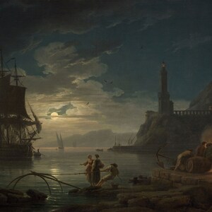 Claude-joseph Vernet : Coastal Scene in Moonlight (1769) - Giclee Fine ...