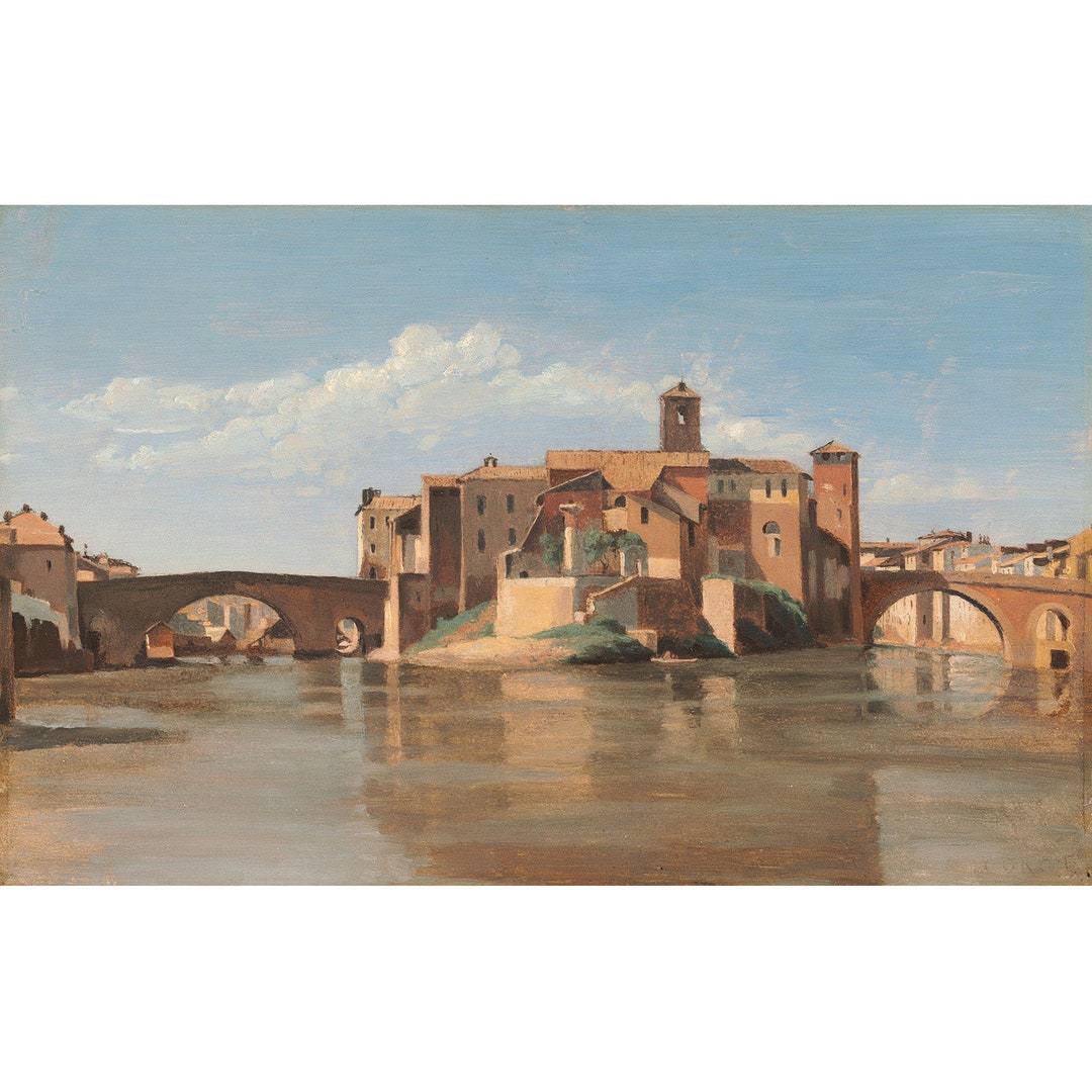 Camille Corot : the Island and Bridge of San Bartolomeo, Rome (1825/ ...