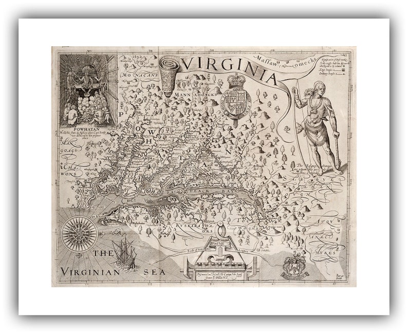 Captain John Smith : map of Virginia 1612 | Etsy