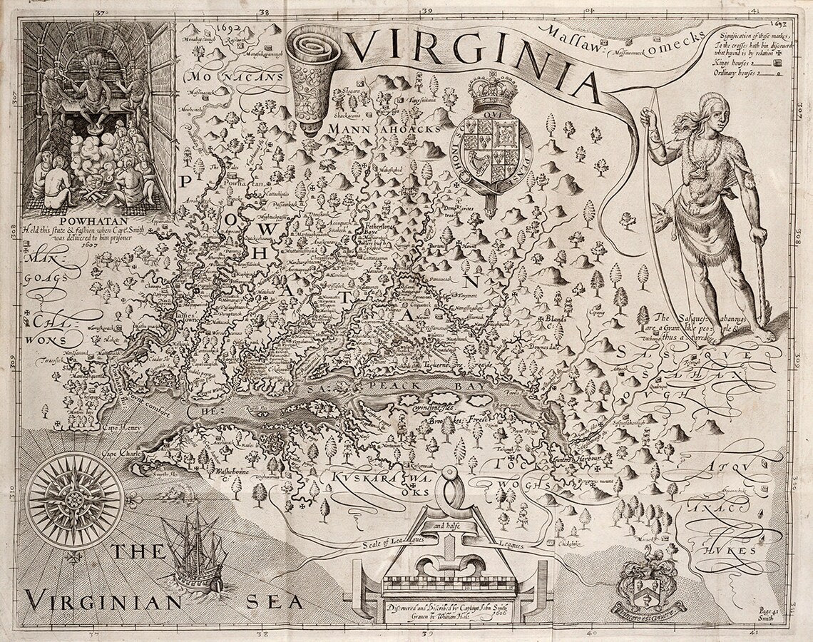 Captain John Smith : Map of Virginia 1612 Giclee Fine Art - Etsy