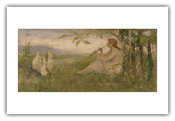 Oil on Canvas Painting Emile Munier Reproduction Feeding the Rabbits ...