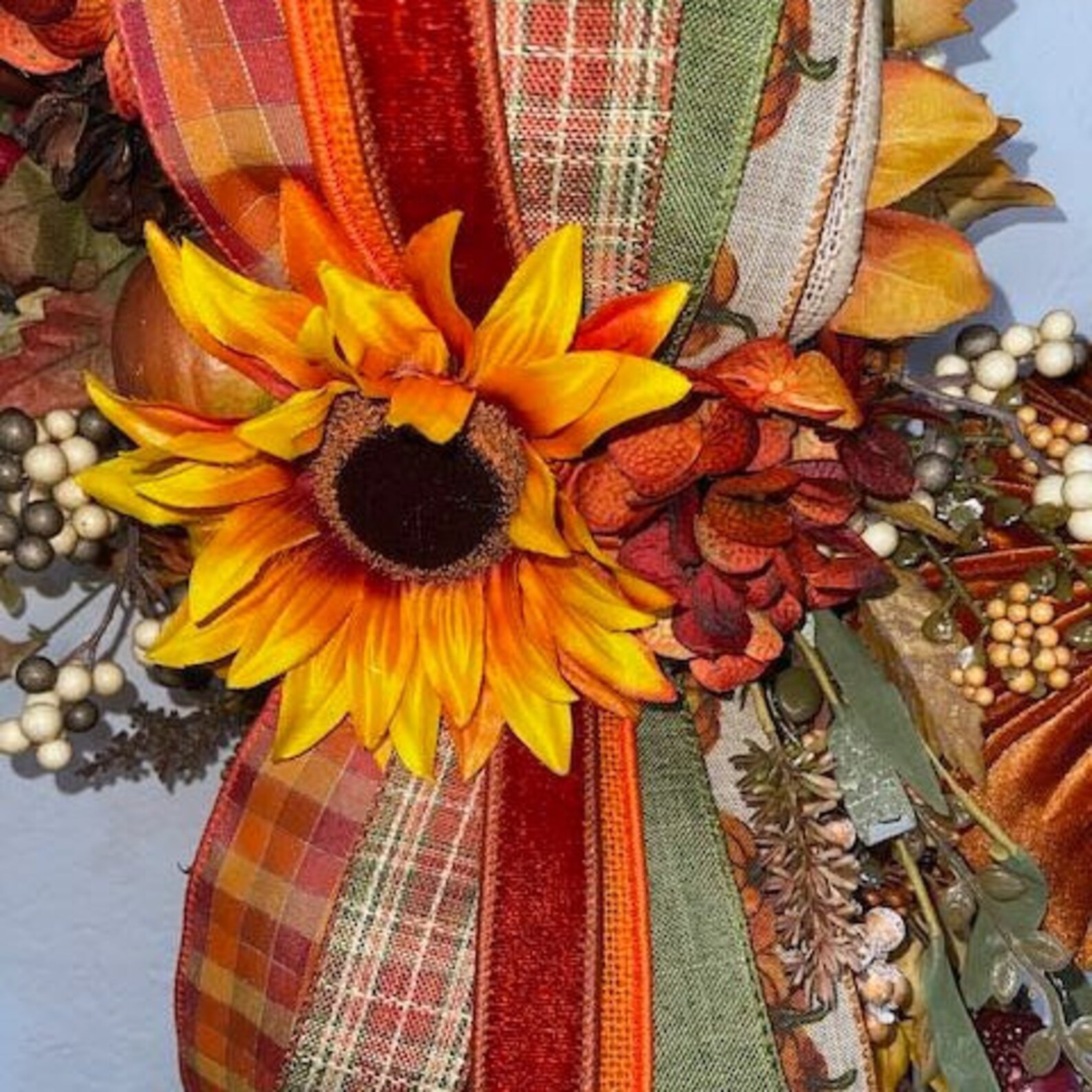 Fall Sunflower Wreath for Front Door Pumpkins Decor Autumn Harvest ...