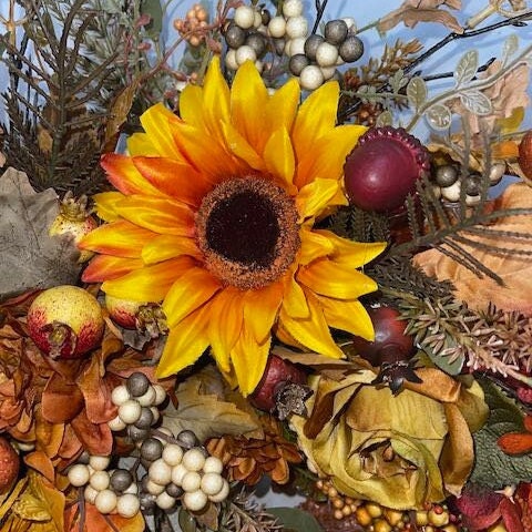 Fall Sunflower Wreath for Front Door Pumpkins Decor Autumn Harvest ...