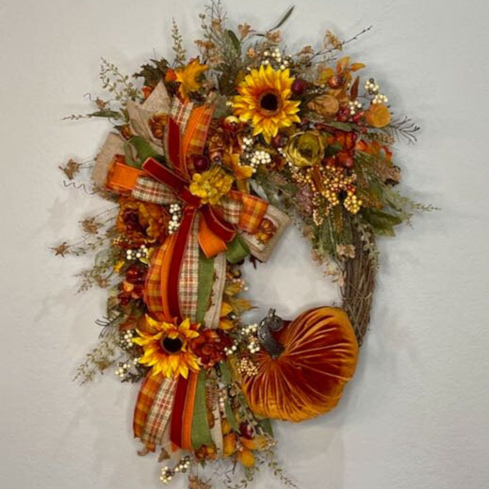 Fall Sunflower Wreath for Front Door Pumpkins Decor Autumn Harvest ...