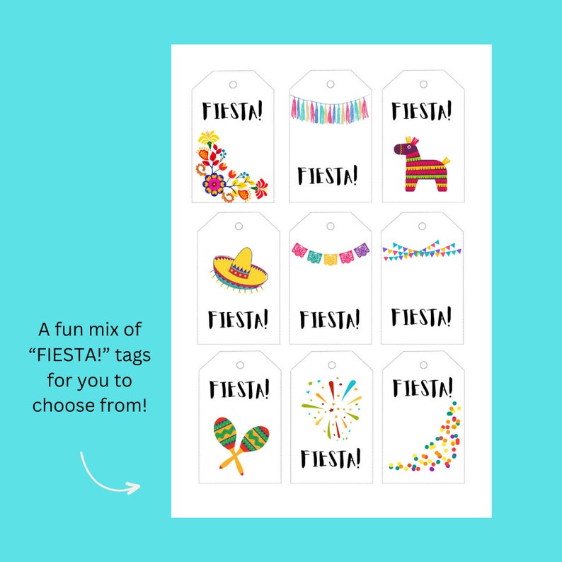 Printable Fiesta Party Favor Tags Fiesta Themed Baby Shower Tags Thank ...