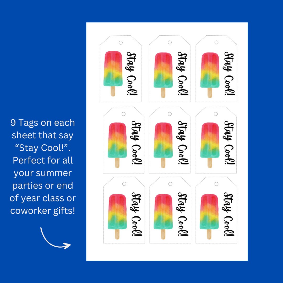 Printable Rainbow Popsicle Party Favor Tags - Stay Cool - Etsy