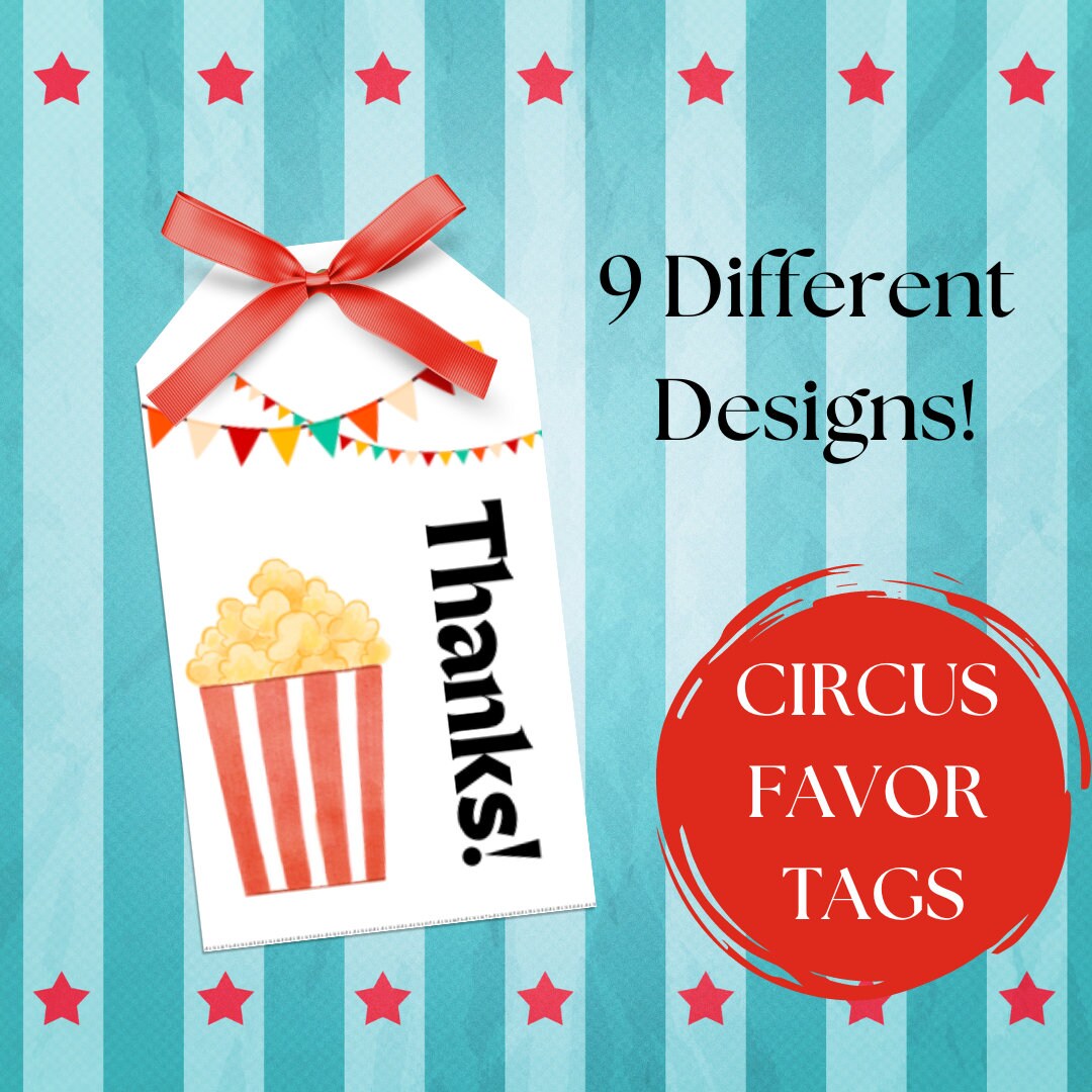 Printable Circus Themed Party Favor Tags Circus Thank You Tags ...