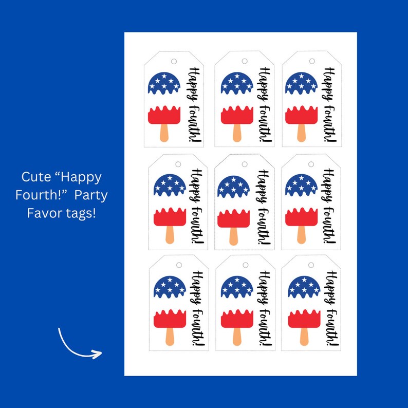 Printable Party Favor Tag - "happy Fourth!" With Red, White, and Blue ...