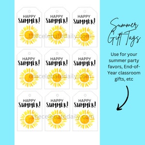 Happy Summer Favor Tags Classroom Gift Tags, Favor Tags Sunshine ...