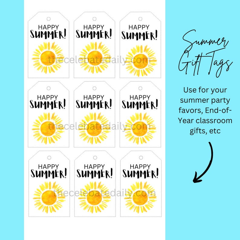 Happy Summer Favor Tags Classroom Gift Tags, Favor Tags Sunshine ...