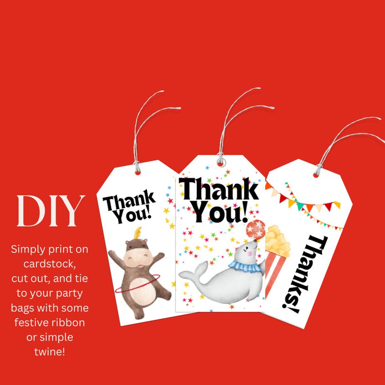 Printable Circus Themed Party Favor Tags Circus Thank You Tags ...