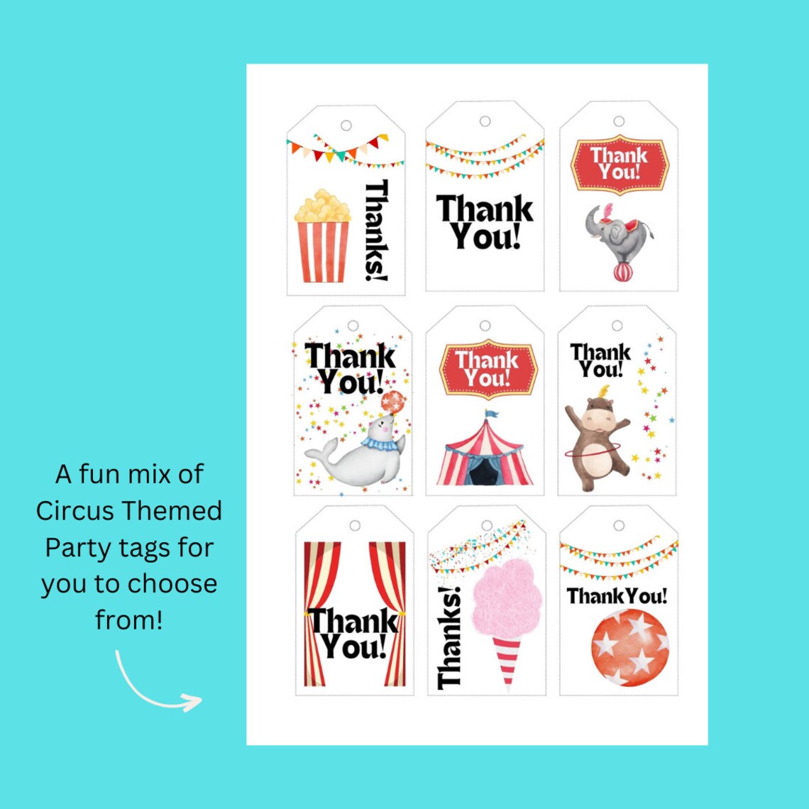 Printable Circus Themed Party Favor Tags Circus Thank You Tags ...