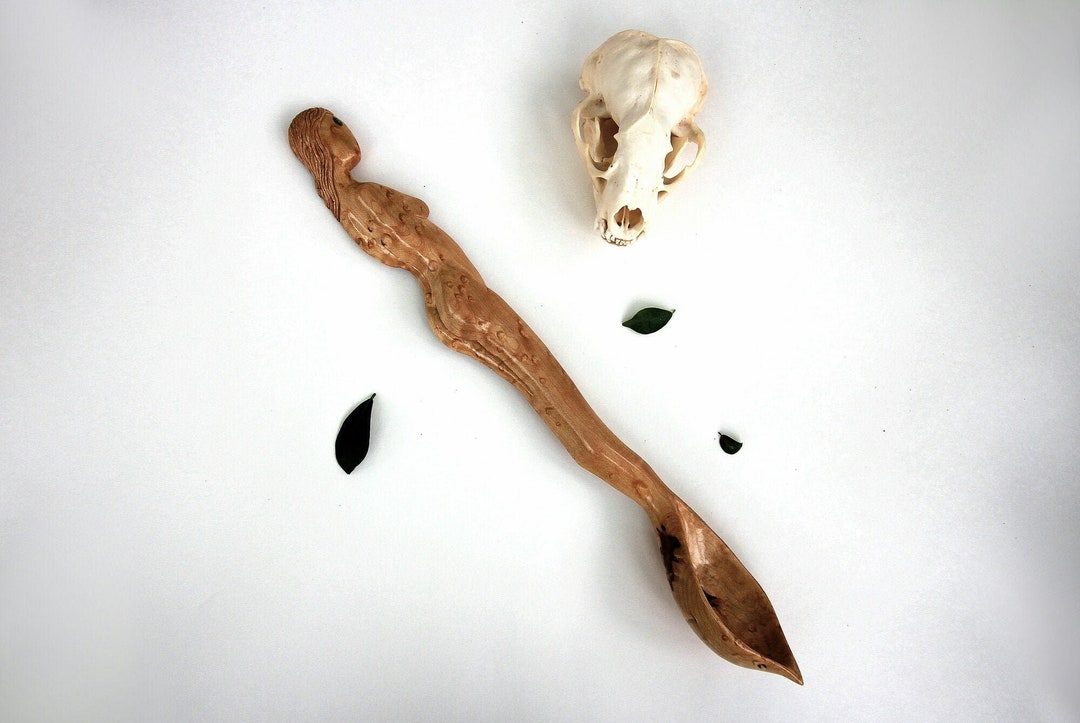 Carved Wood Spoon, Birds Eye Maple, Witchy Home Decor, Cauldron Utensil ...