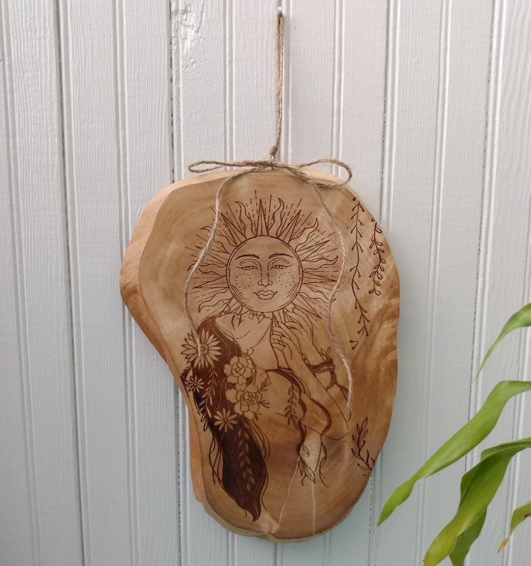 Wood Wall Art Woman Wall Hanging Celestial Decor Pyrography - Etsy
