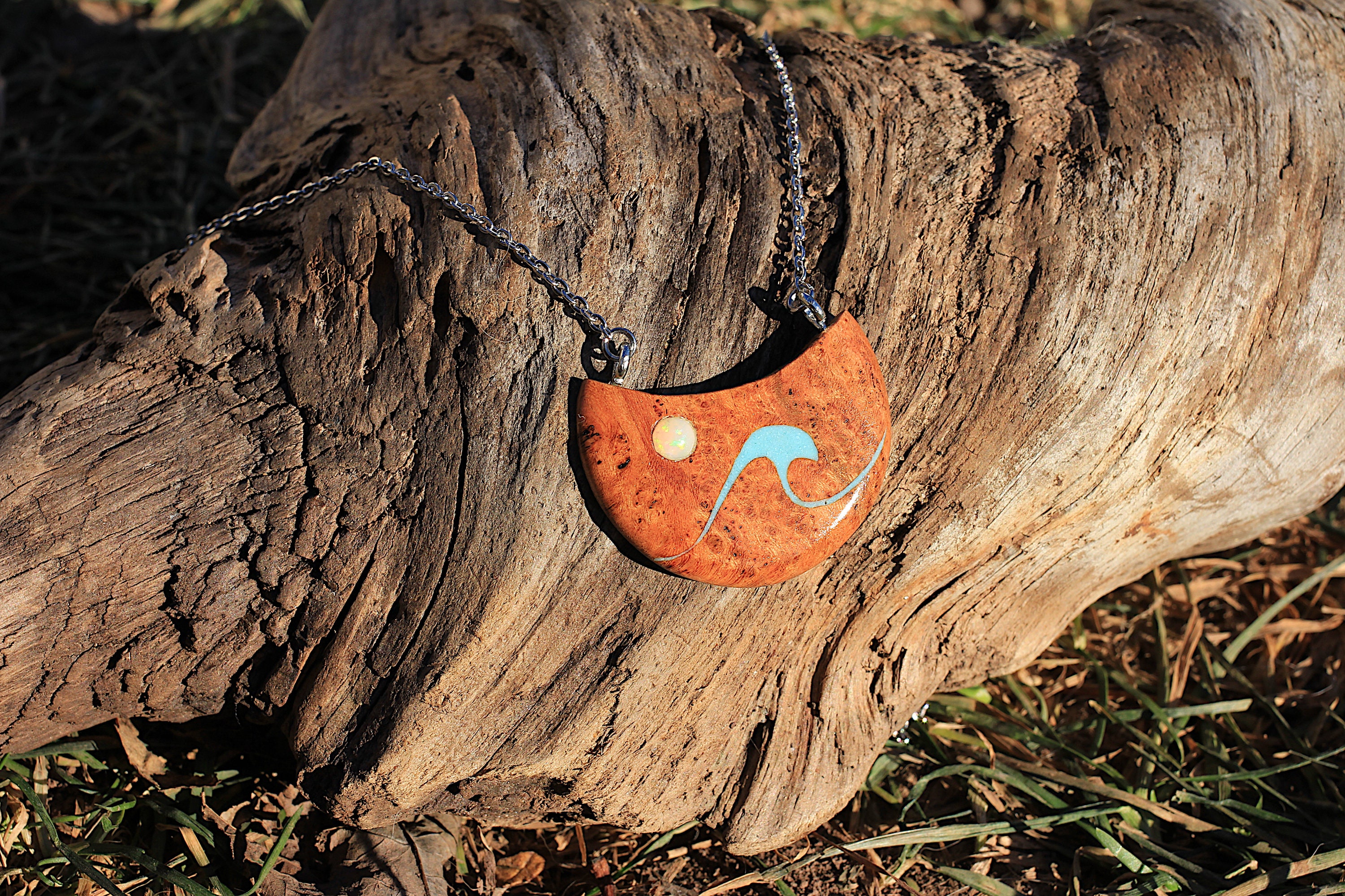 Ocean Wave and Moon Necklace, Opal Stone Jewelry, Turquoise Beach Wave ...