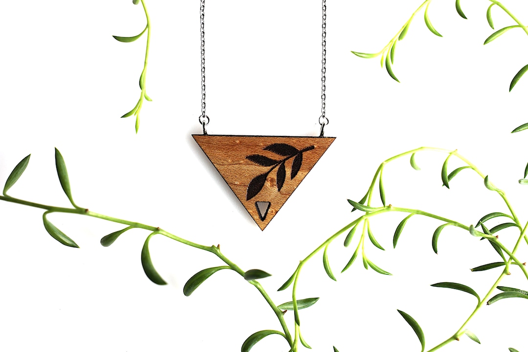 Wood Fern Necklace, Upsidedown Triangle Pendant, Wooden Nature Jewelry ...