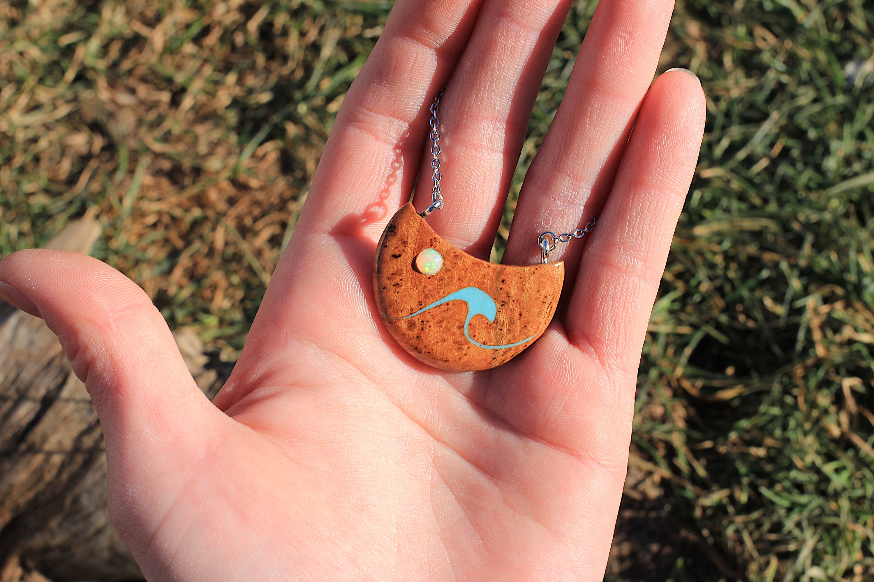 Ocean Wave and Moon Necklace, Opal Stone Jewelry, Turquoise Beach Wave ...