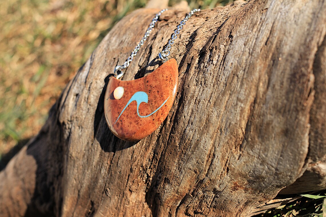 Ocean Wave and Moon Necklace, Opal Stone Jewelry, Turquoise Beach Wave ...