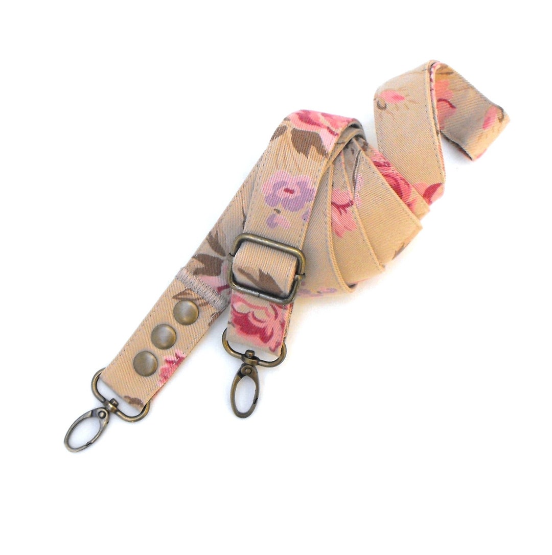 Floral Cross-body Strap, Khaki With Pink Roses, Handmade Extra-long 1 ...