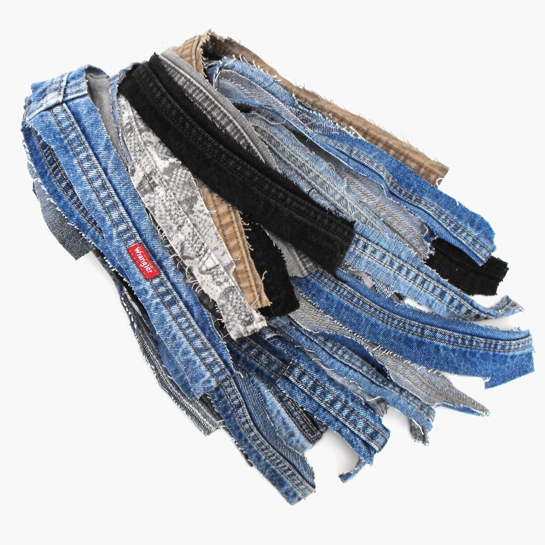 Denim Scraps: Jeans Back Yoke Seams, Rough-cut Distressed Supply, 1 Lb ...