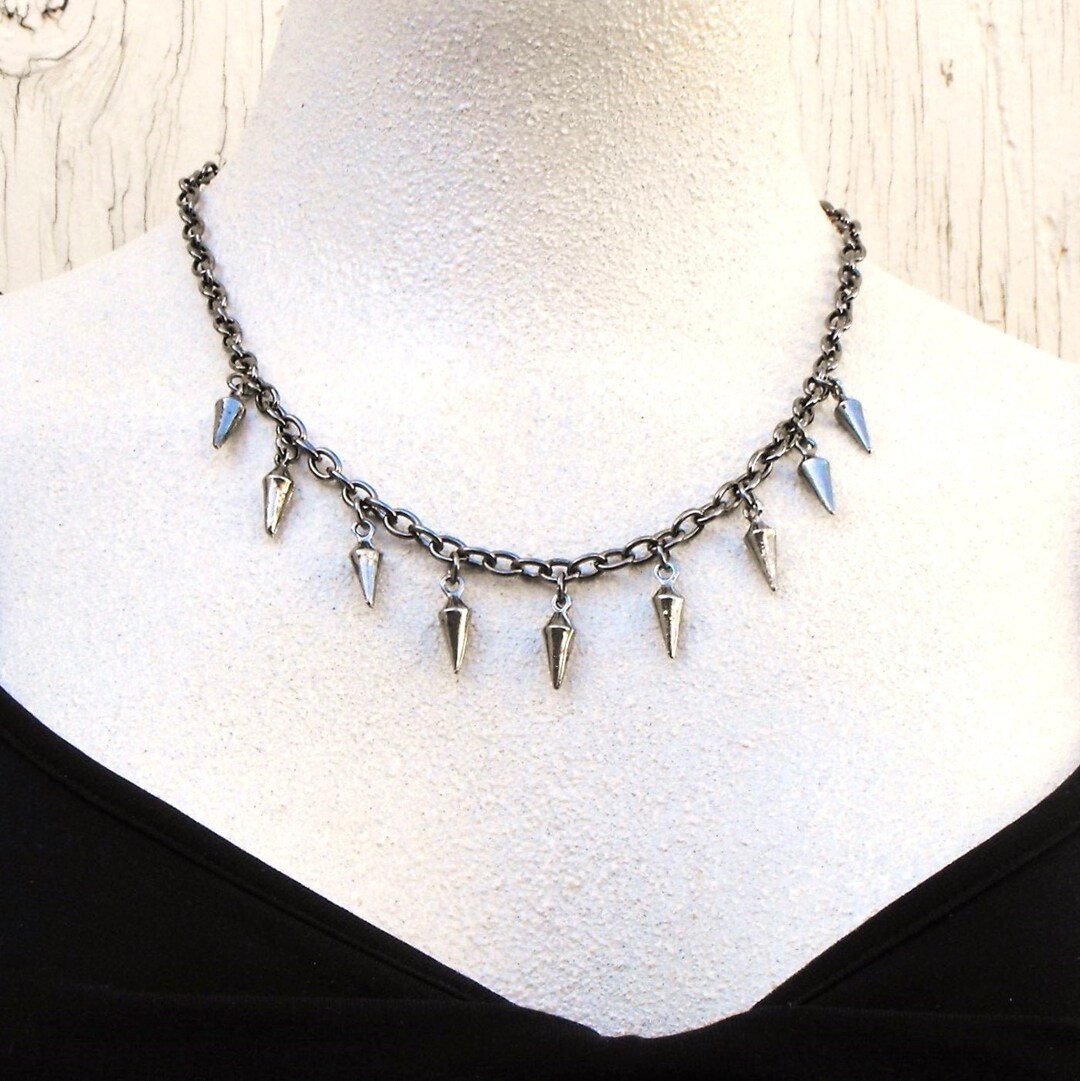 Gunmetal Spikes Necklace, Industrial Attitude Jewelry Gift for Women ...