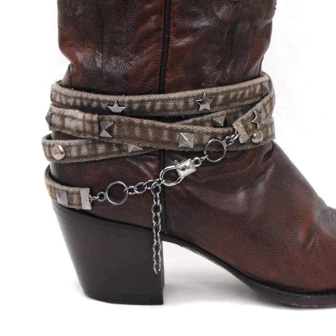 Brown Denim Boot Harness, Rustic Cowgirl Footwear Wrap, One Single ...