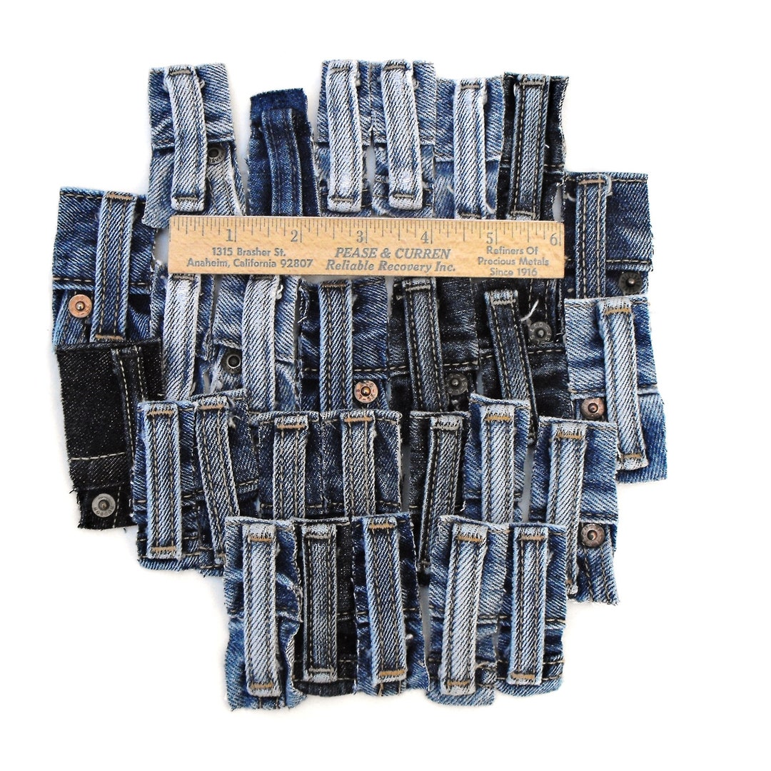 27 Blue Jeans Belt Loops on Back Fabric, Twenty-seven Pieces Upcycled ...