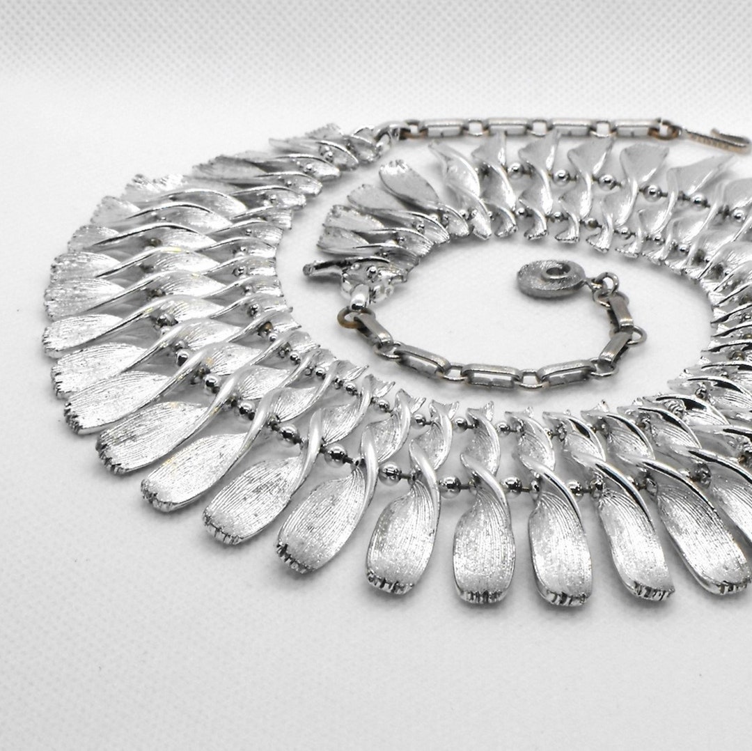 Stunning Lisner Necklace, Rare Vintage Dramatic Silver-tone Signed ...