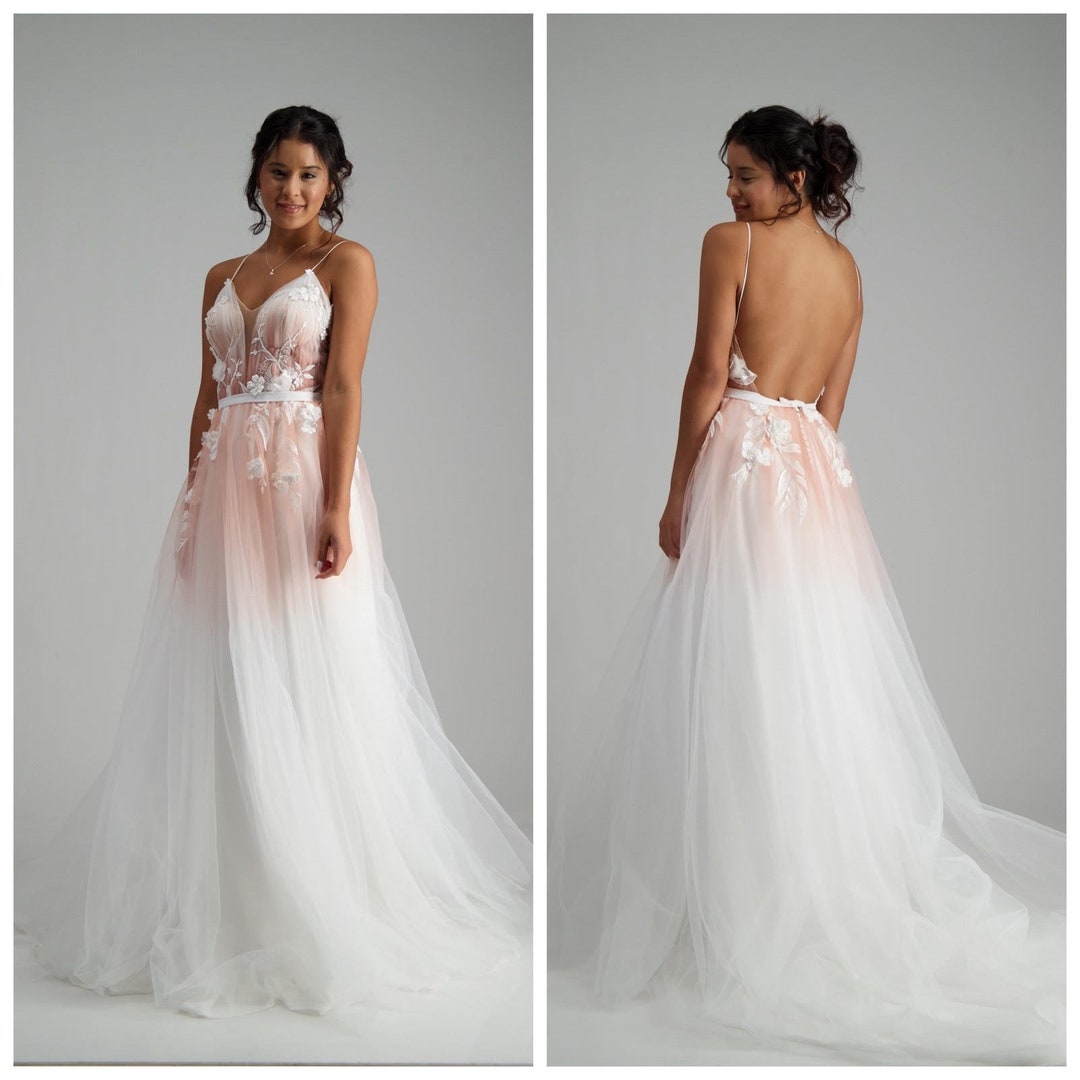Bridal Gown Ombre Pink Custom Color Soft Wedding Dress Lace - Etsy