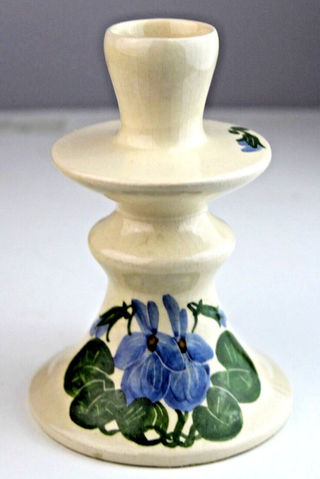 Candle Holder Candlestick Ceramic Art Nouveau Violet Flowers Vintage ...