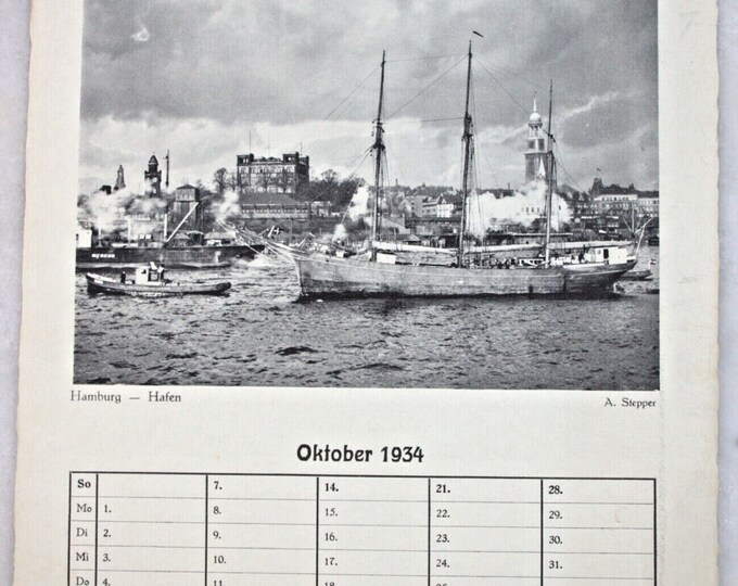 Original Calendar Sheet 1934 90th Birthday Gift Anniversary Old Antique ...