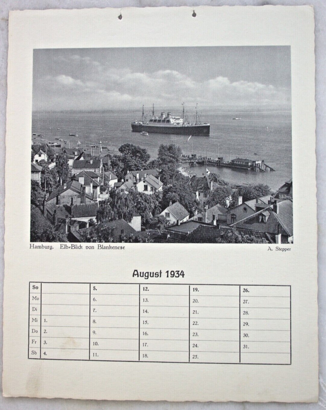 Original Calendar Sheet 1934 90th Birthday Gift Anniversary Old Antique ...