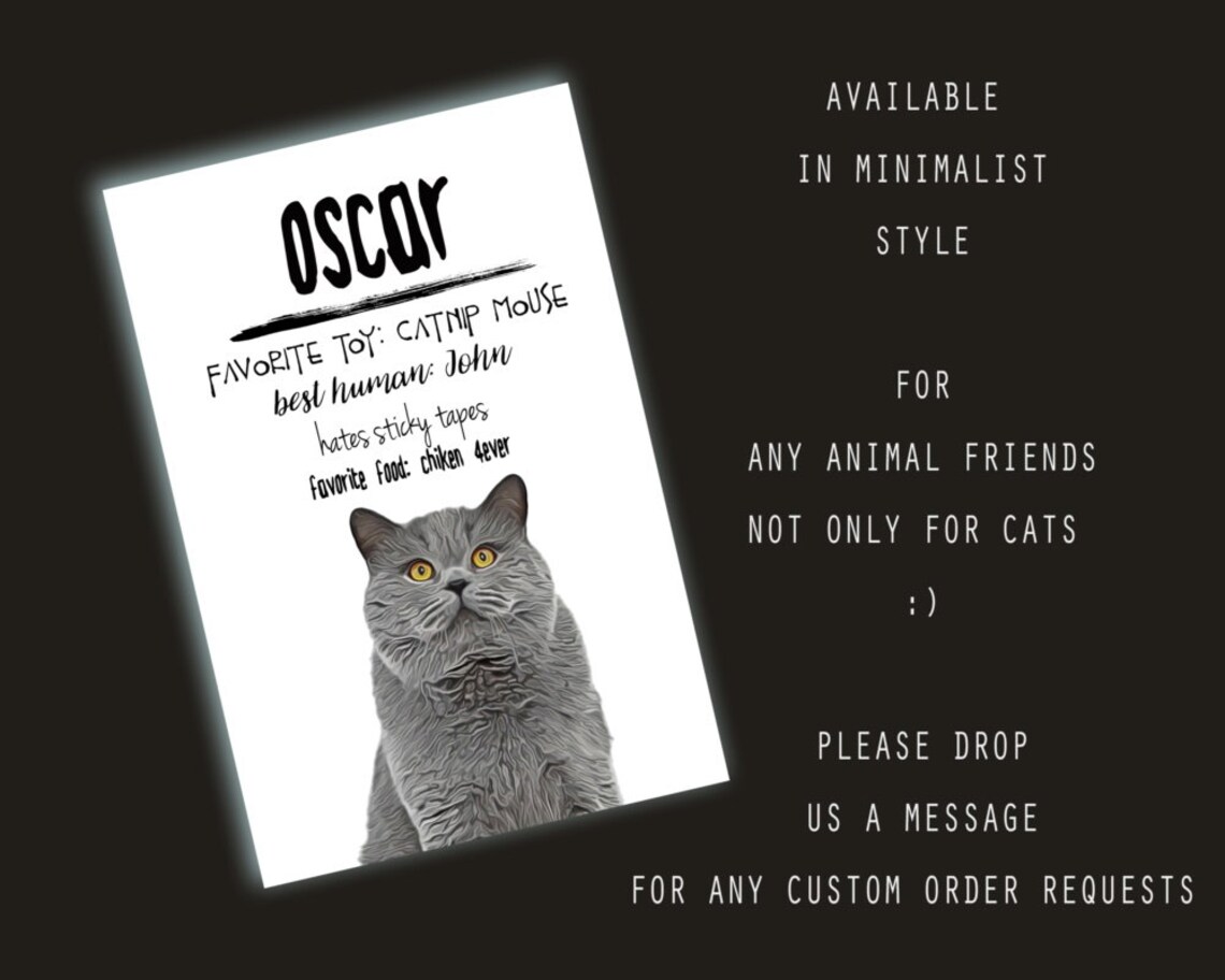 CUSTOM PET POSTER Personalised Pet Cat Dog Portrait - Etsy