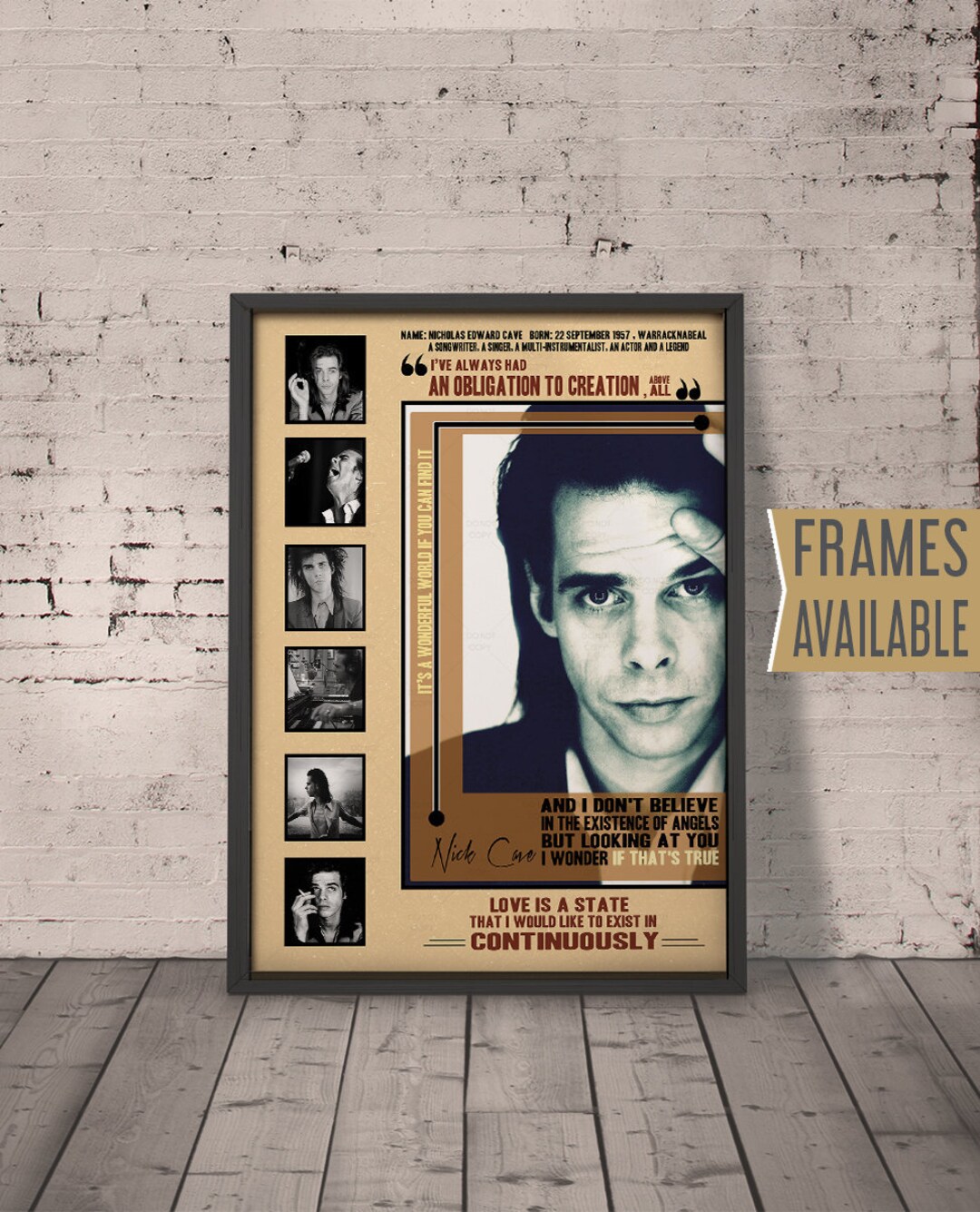 Nick Cave Poster, Framed Music Poster Lyric Song Quote Art Print ...