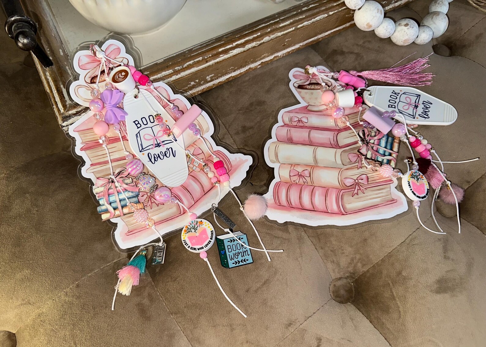 Library Cards and Pink Stack of Books Junk Journal Charm Bookmark - Etsy