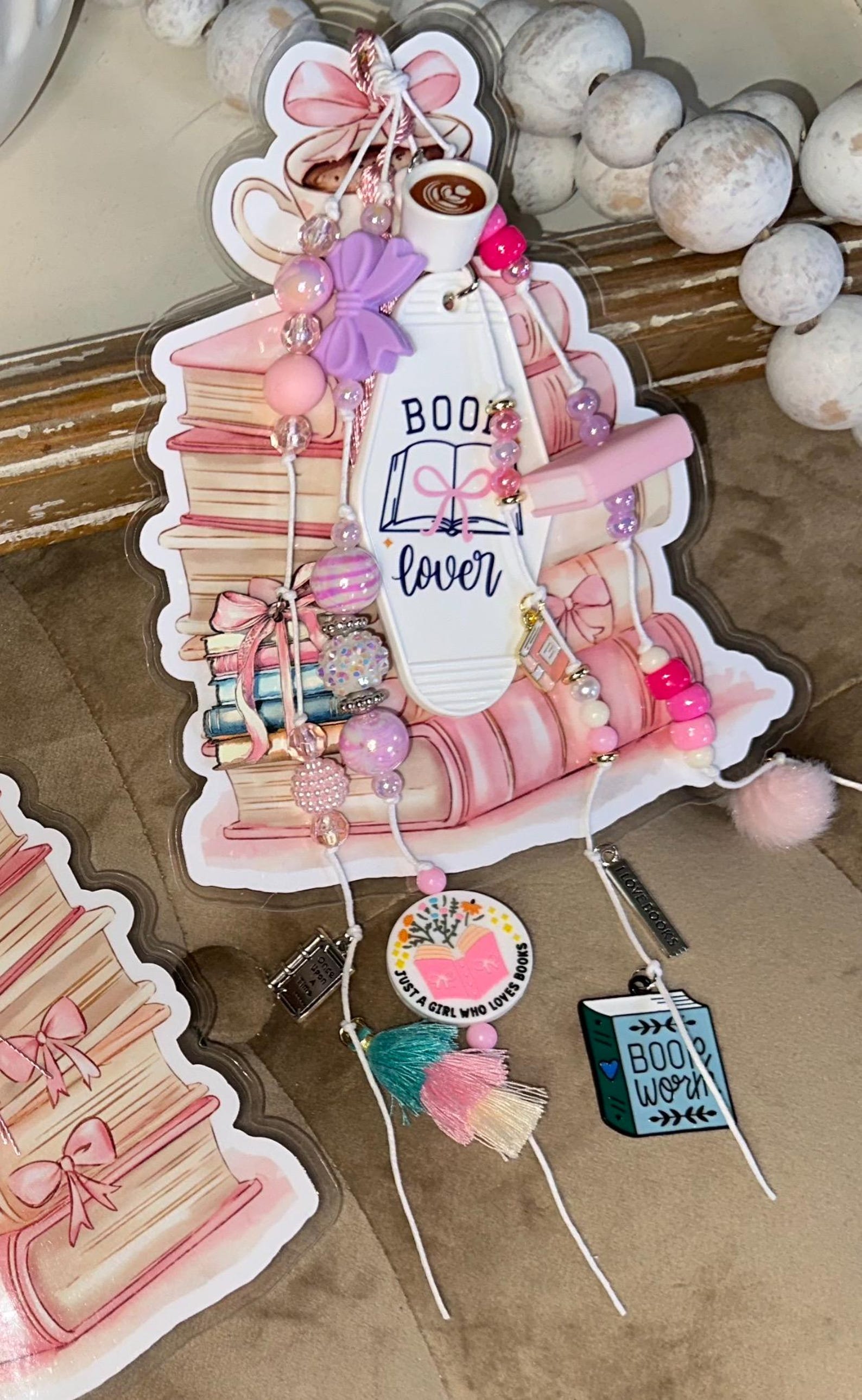 Library Cards and Pink Stack of Books Junk Journal Charm Bookmark - Etsy