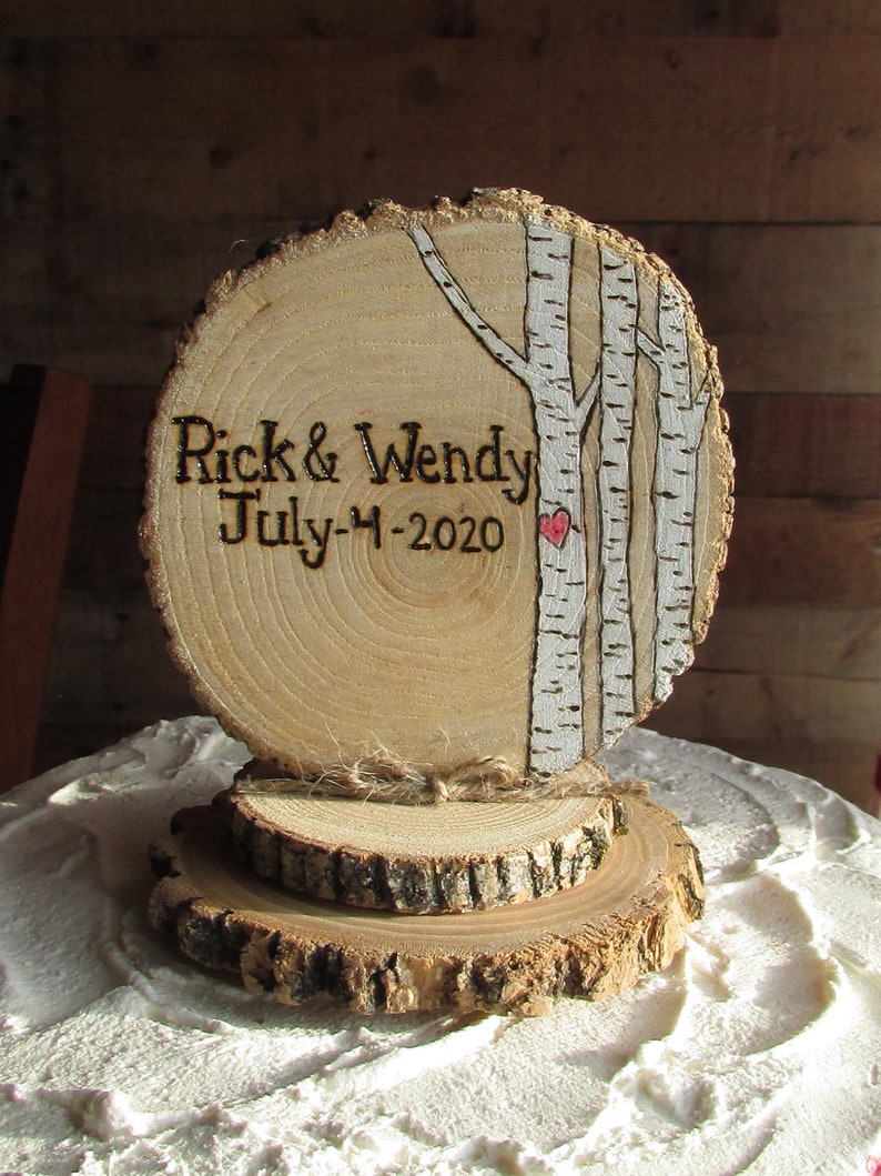 Birch Tree Wedding Cake Topper Rustic Wood Slice Log Wedding Cake ...