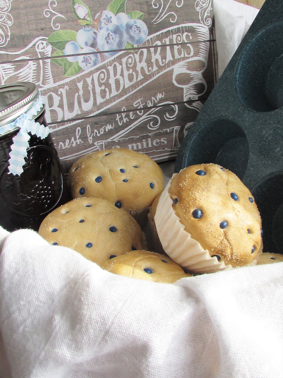 Fake Blueberry Muffins Faux Muffins Fake Baked Goods Tiered Tray Decor ...