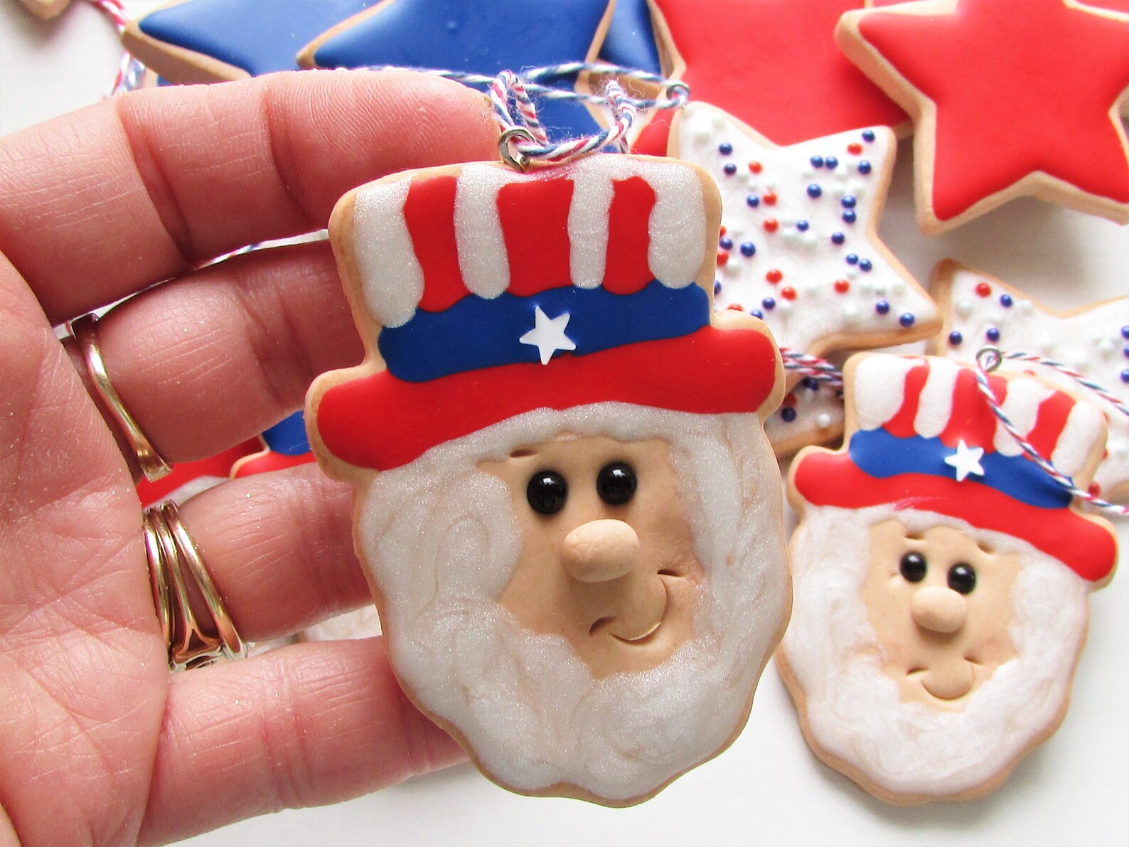 1 MINI Uncle Sam Cookie Ornament Red White and Blue Star | Etsy