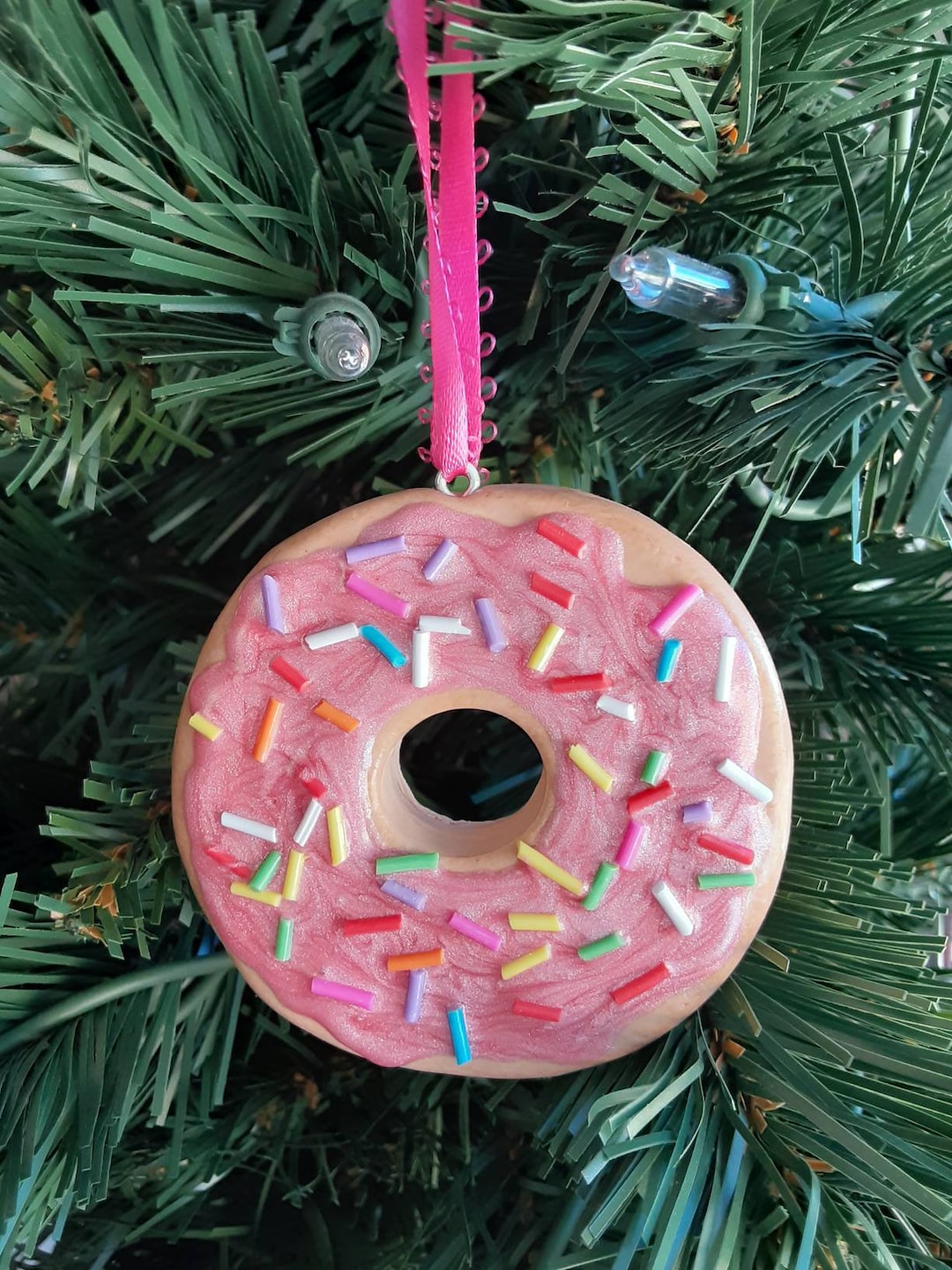 Donut Christmas Ornament Pink Frosted Donut Ornament With Sprinkles ...