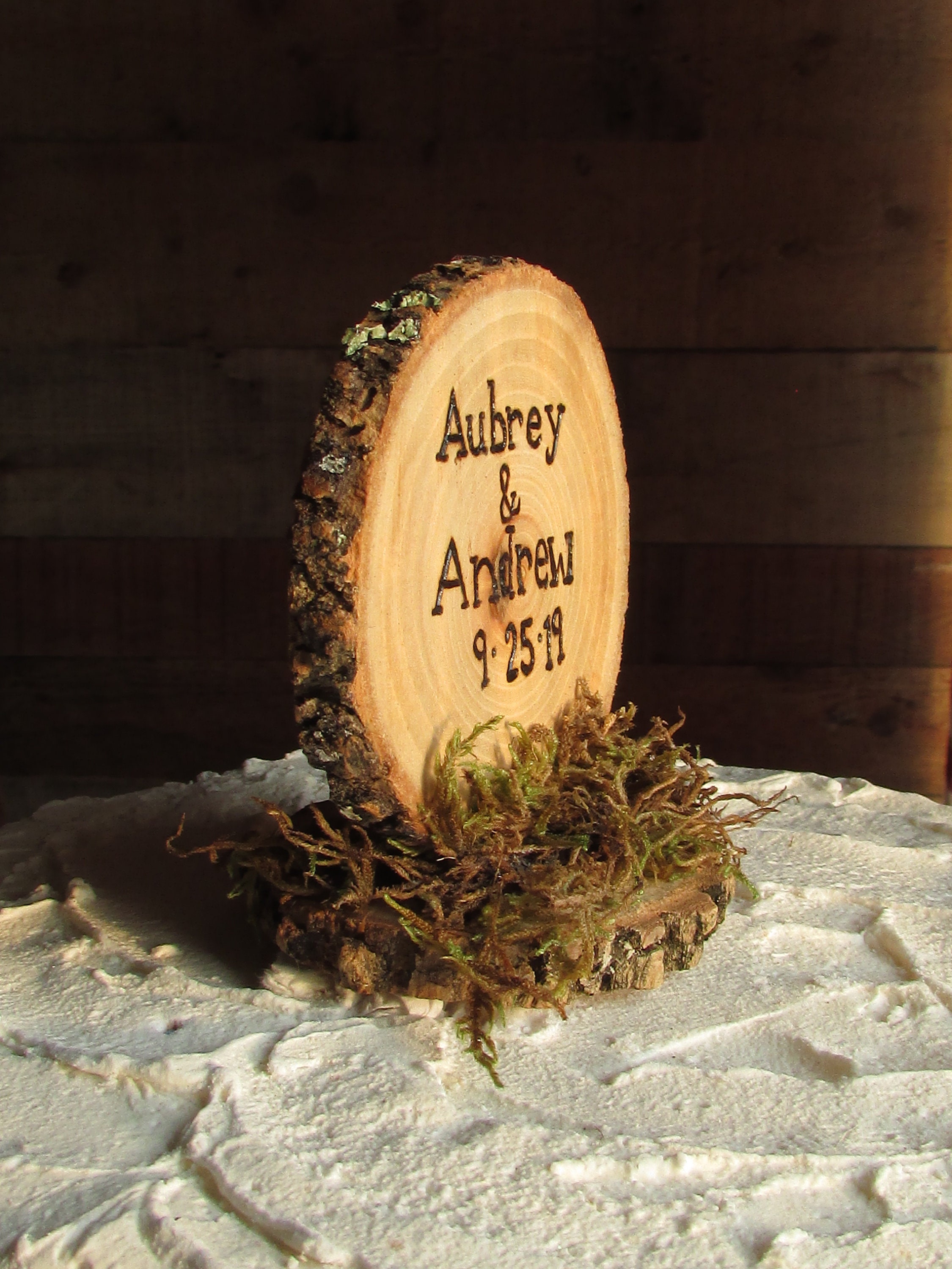 Personalized Wood Slice Cake Topper Rustic Wedding Cake Topper | Etsy