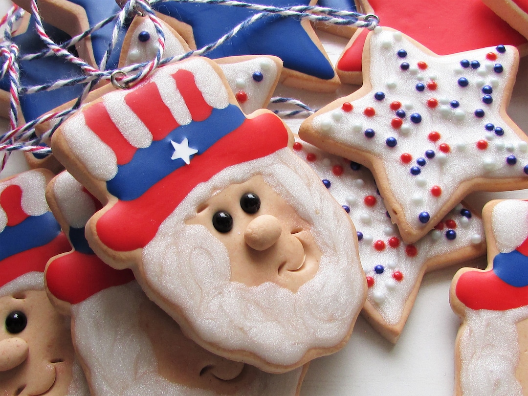 1 MINI Uncle Sam Cookie Ornament Red White and Blue Star Shaped 4th of ...