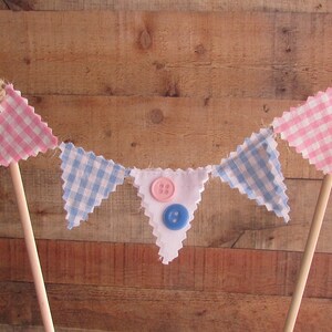 Pink and Blue Gingham Cake Topper Gingham Cake Banner Bunting Pennant ...