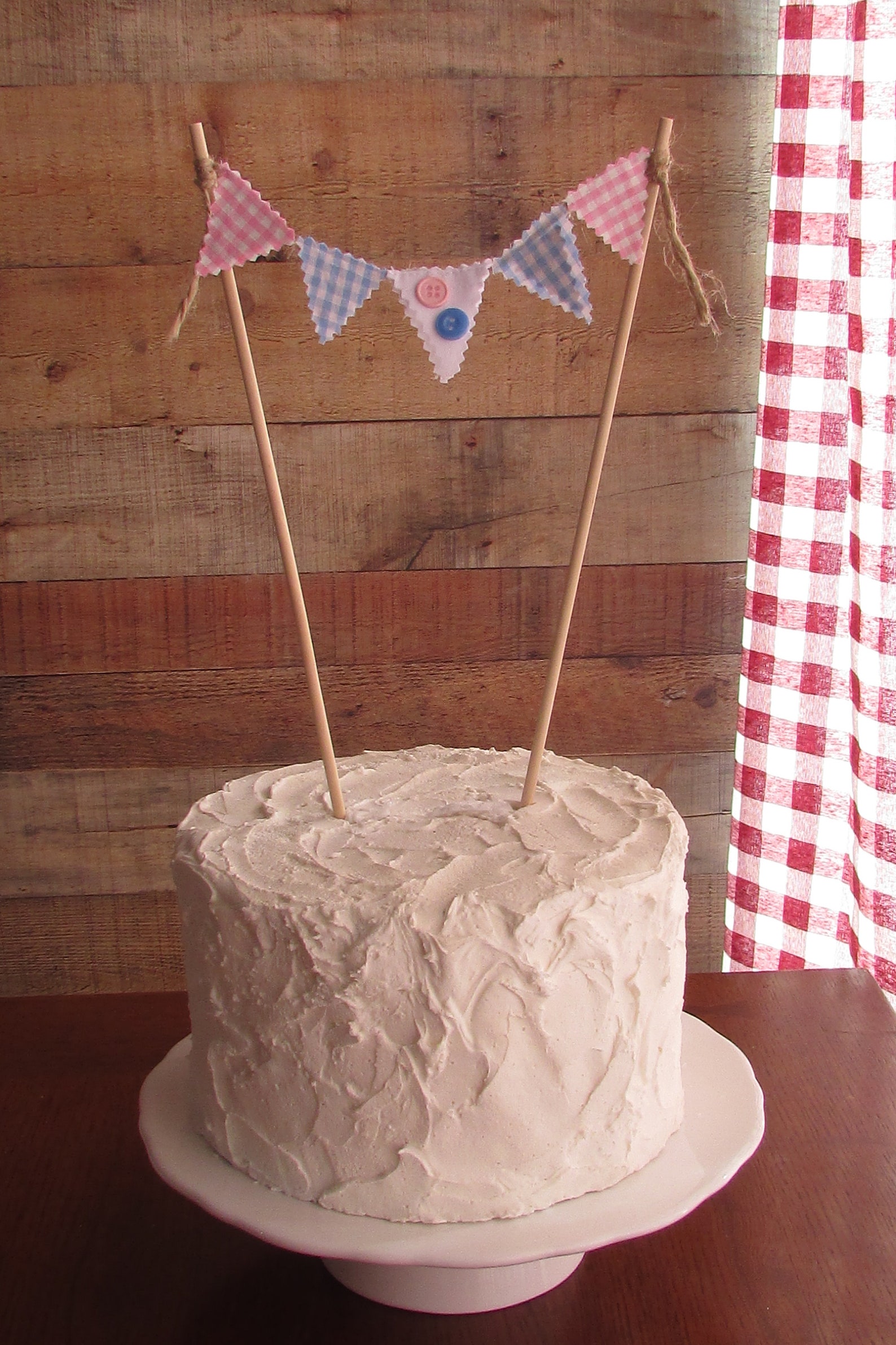 Pink and Blue Gingham Cake Topper Gingham Cake Banner Bunting - Etsy
