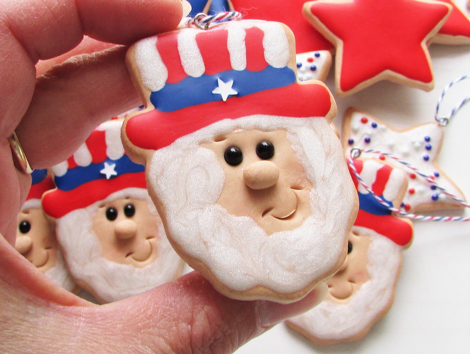 1 MINI Uncle Sam Cookie Ornament Red White and Blue Star | Etsy